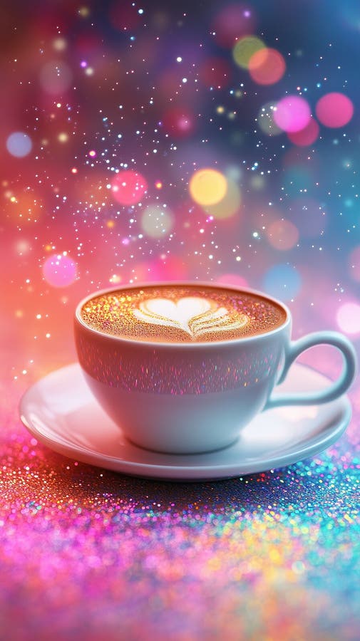 A Cup of Coffee Adorned with Sparkling Stardust and Glitter Set Stock ...