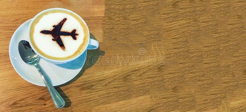 Cup of Coffee with Airplane Sign on Foam Stock Photo - Image of aroma ...