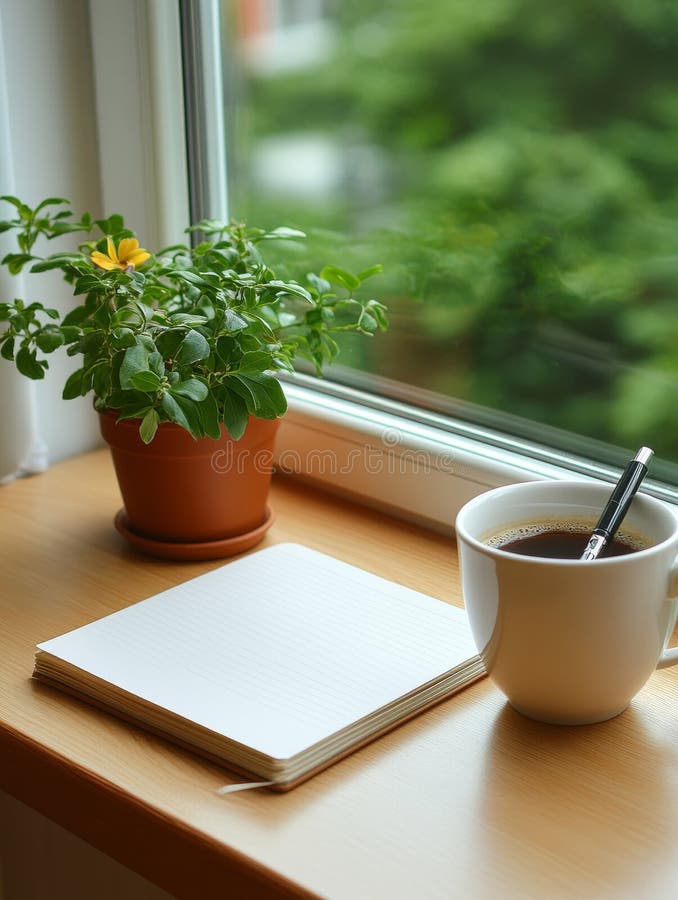 A Cup of Coffee Alongside a Pen and an Open Journal, Signifying ...
