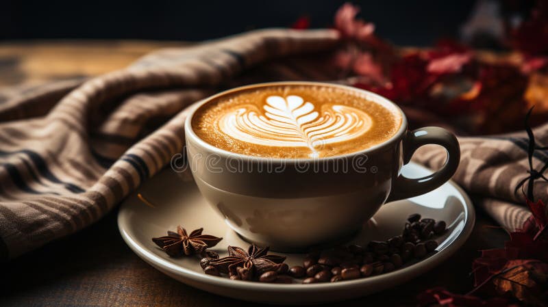 A Cup of Coffee a Autumn Leaves Cozy Pastel Colors Background Selective ...