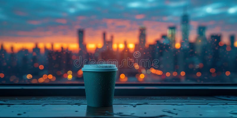 Cup of Coffee on the Balcony with View on the City Skyline Stock Image ...