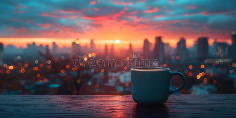 Cup of Coffee on the Balcony with View on the City Skyline Stock Photo ...