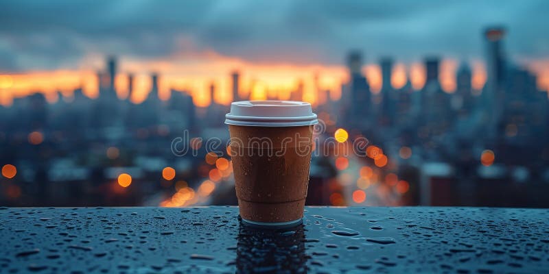 Cup of Coffee on the Balcony with View on the City Skyline Stock Photo ...