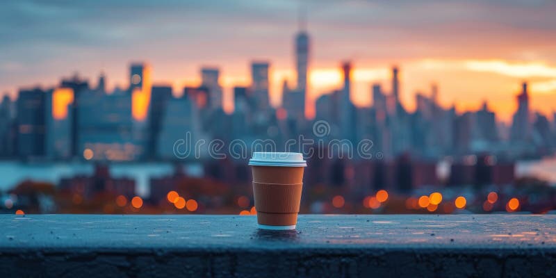 Cup of Coffee on the Balcony with View on the City Skyline Stock Photo ...