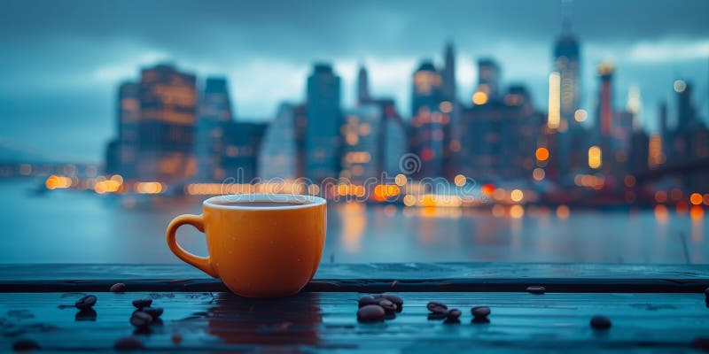 Cup of Coffee on the Balcony with View on the City Skyline Stock Image ...