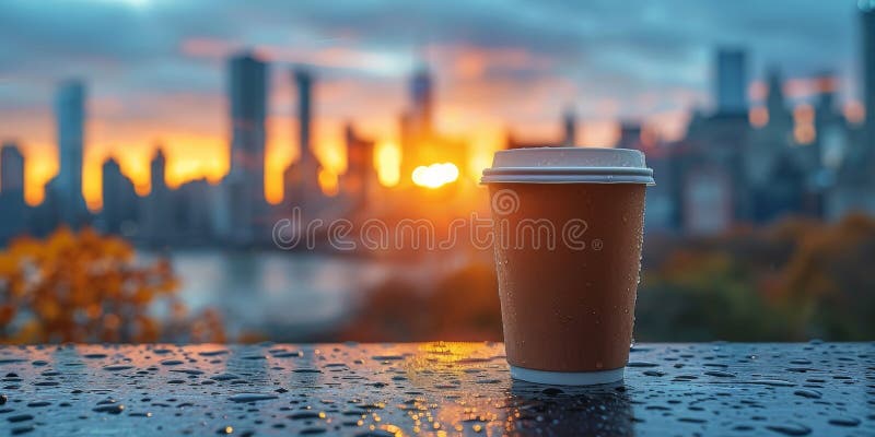 Cup of Coffee on the Balcony with View on the City Skyline Stock Image ...
