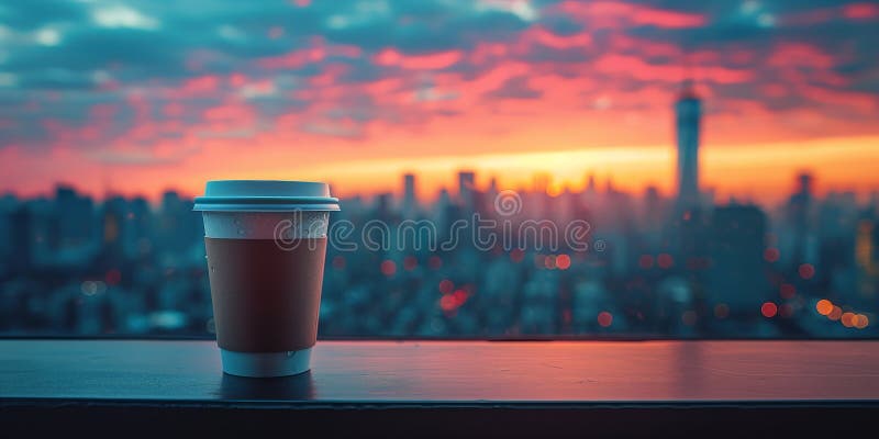 Cup of Coffee on the Balcony with View on the City Skyline Stock Image ...