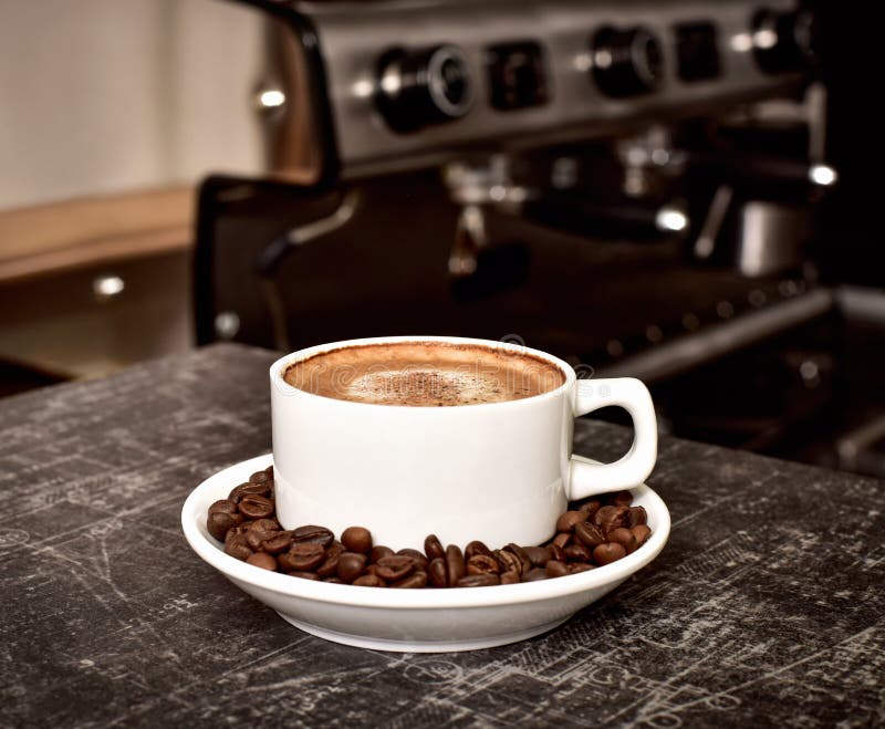 A cup of coffee at the bar stock image. Image of background - 122982839