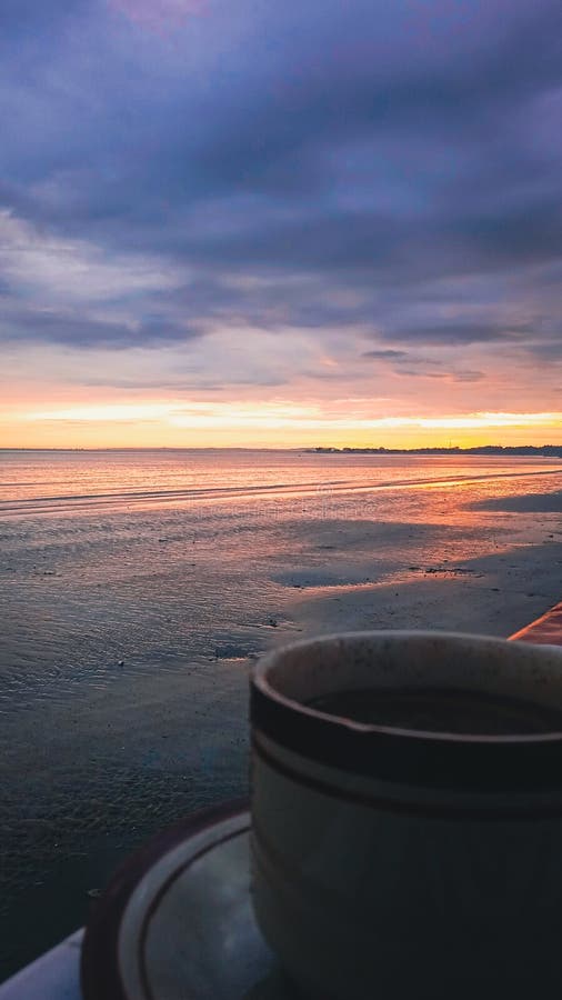 Cup of Coffee on the Beach at Sunrise Stock Photo - Image of morning ...