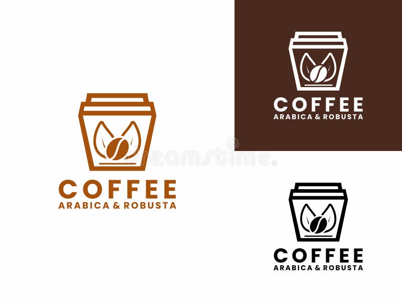 Cup Coffee with Bean and Leaf Line Art Logo Icon. Coffee Bean Logo ...