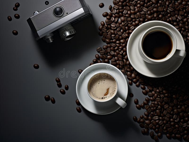 Cup of Coffee with Coffee Beans on Desk. Gentle Design Stock ...