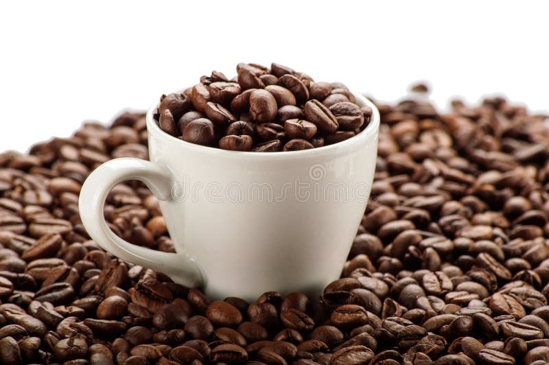 Cup in coffee beans stock photo. Image of break, closeup - 76775102