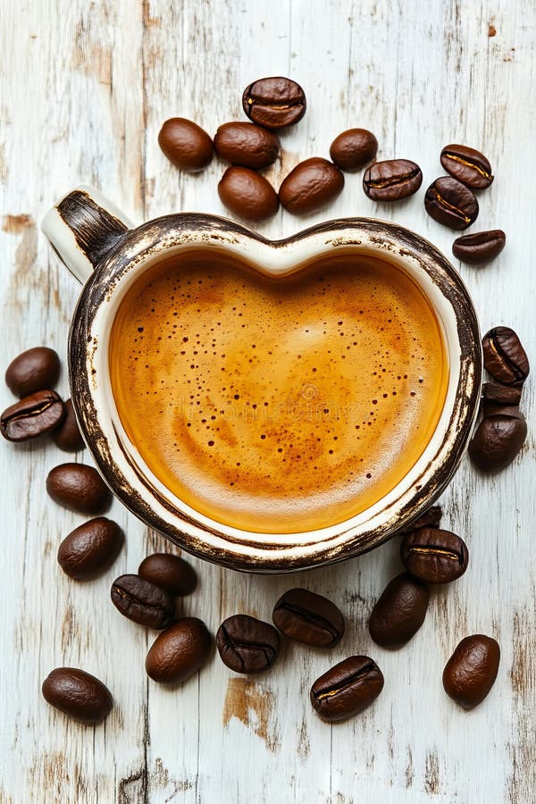 A Cup of Coffee with Coffee Beans in the Shape of a Heart Stock Image ...