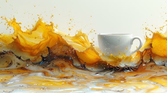 A Cup of Coffee is Being Splashed with Yellow Liquid, AI Stock Photo ...