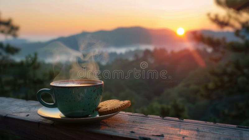 A Cup of Coffee and a Biscuit on a Deck, Perfect Spot for Morning ...