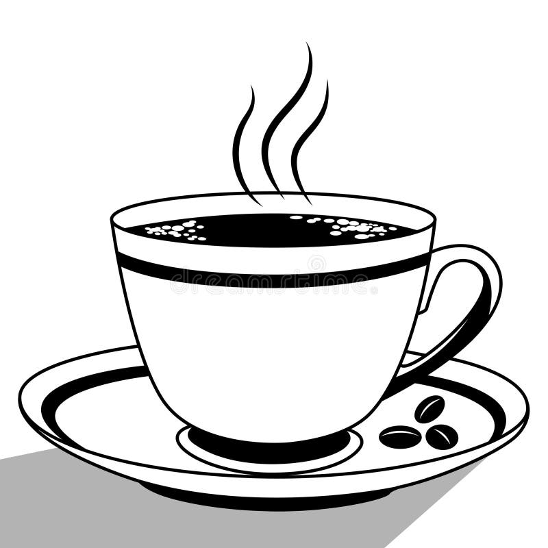 Cup of Coffee with Steam Black and White Image Stock Vector ...
