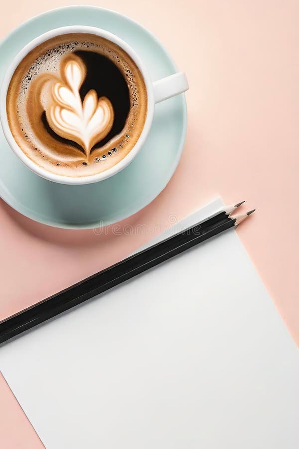 Cup of Coffee and Blank Paper with Pencil on Background, Top View ...