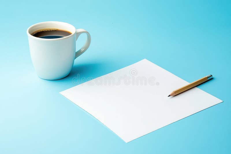 A Cup of Coffee, a Blank Sheet of Paper, and a Pencil Stock ...
