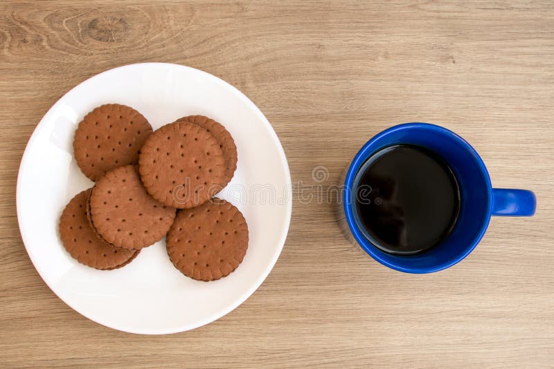 Good Morning with Coffee. a Cup of Coffee in Blue. Biscuits Stock Photo ...