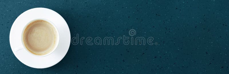 Cup of Coffee on Blue Table. Top View. Panorama Stock Image - Image of ...