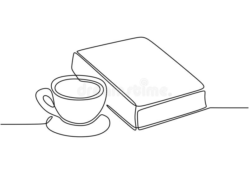 Cup of Coffee and a Book in Continuous Line Drawing. Minimalist Design ...