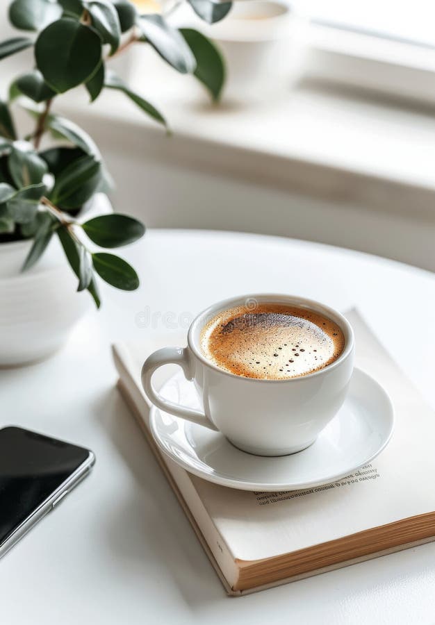 A Cup of Coffee and a Book on a Table Stock Image - Image of coffee ...