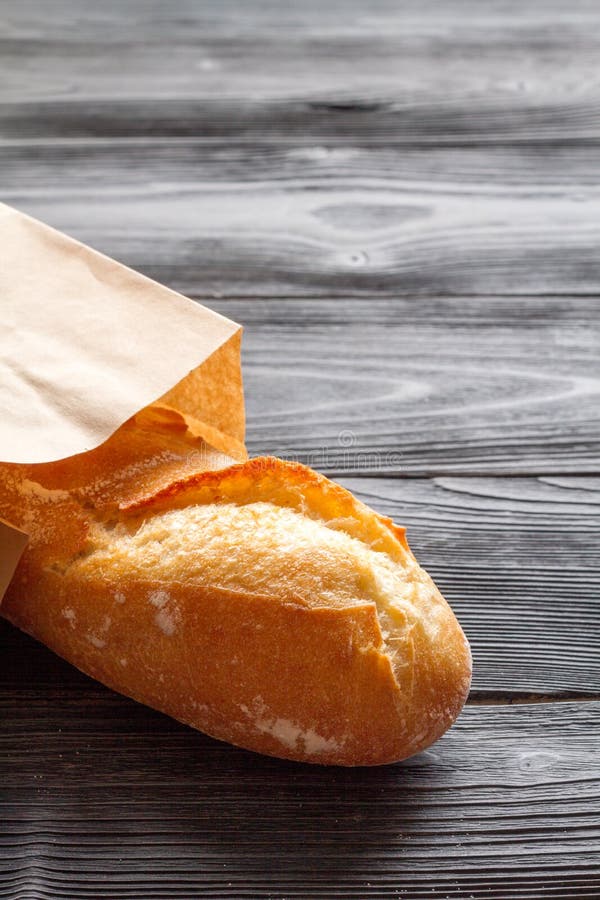 Cup Coffee and Bread in Paper Bag on Wooden Background Stock Photo ...