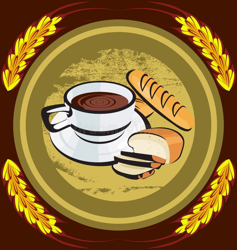 Cup of coffee and bread stock vector. Illustration of dessert - 32421400