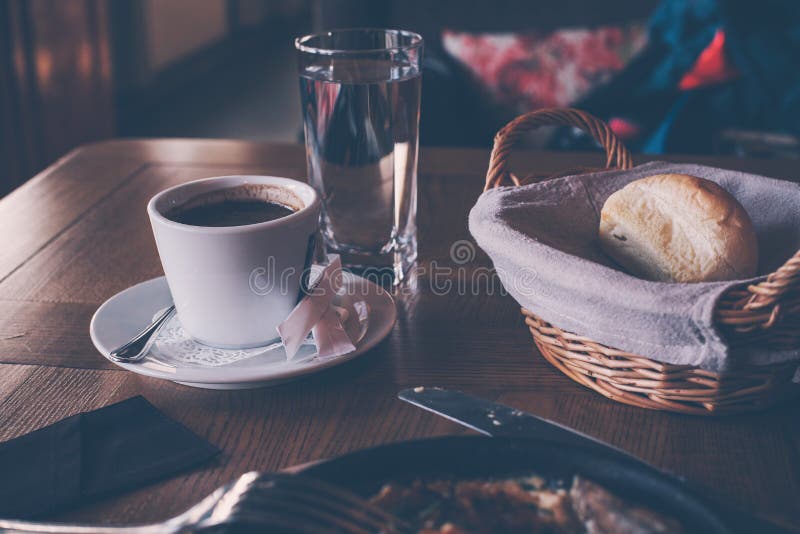 A Cup of Coffee and Breakfast in a Cozy Retro Style Cafe. Stock Image ...