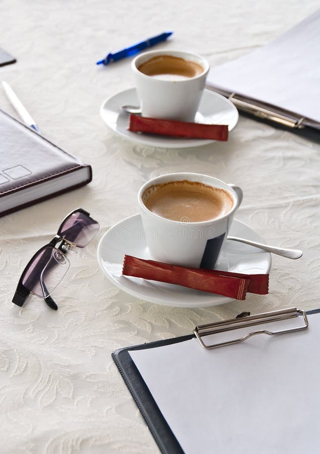 Cup of Coffee and Business Objects Stock Photo - Image of indoors ...