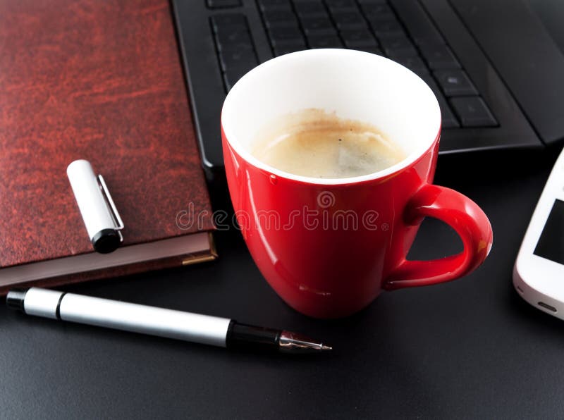 Cup of Coffee and Business Objects on the Table Stock Image - Image of ...