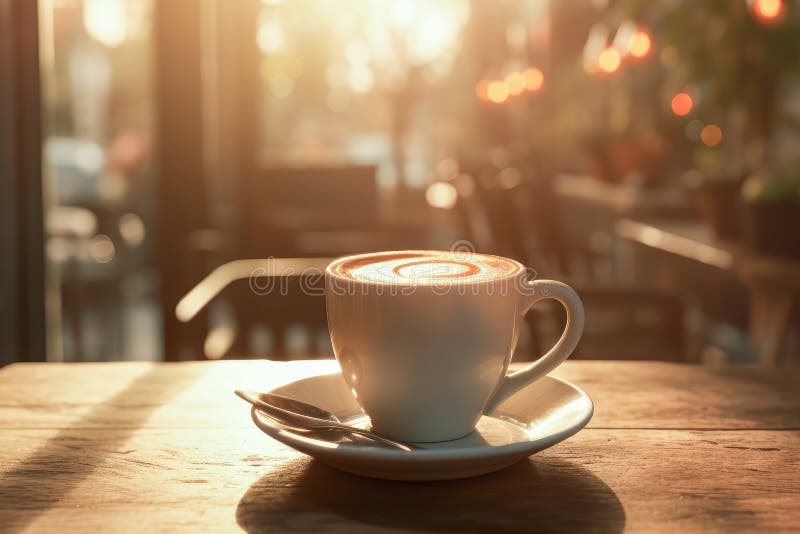 A Cup of Coffee in a Cafe, Morning Warm Light. Stock Illustration ...
