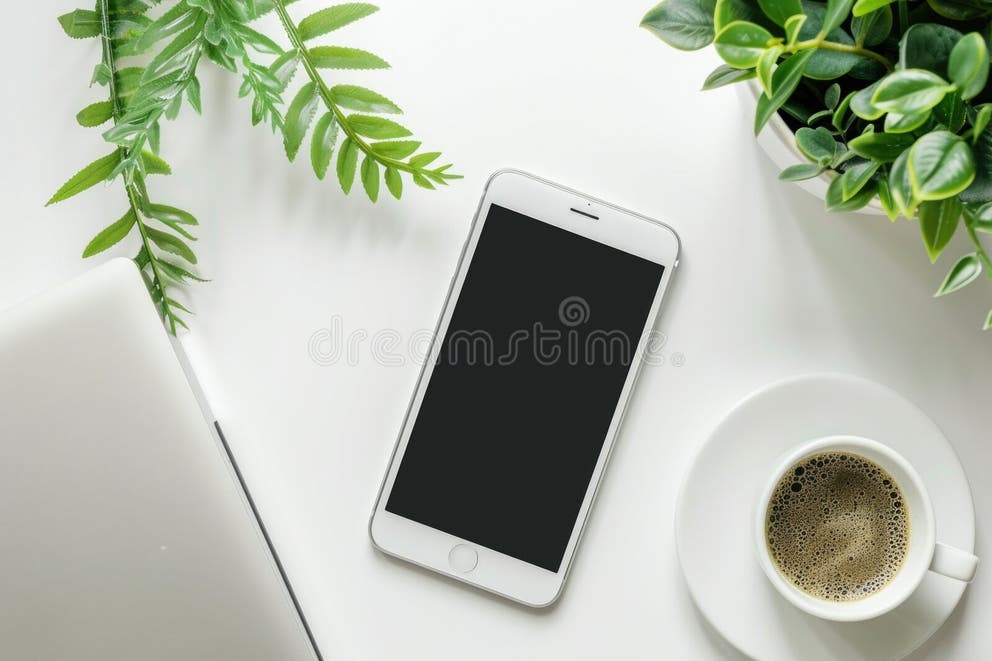 A Cup of Coffee and a Cell Phone Sit on a Table, Ready for Use Stock ...