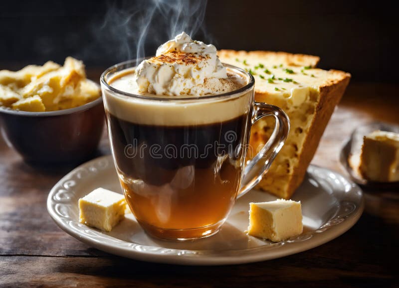 Cup of coffee with cheese stock illustration. Illustration of slice ...