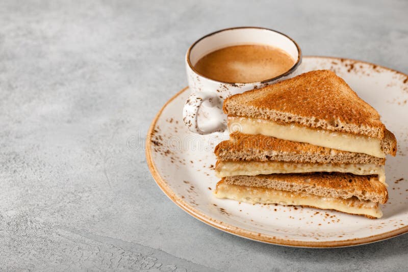 Cup of Coffee and Cheese Toasted Sandwich Stock Photo - Image of baked ...