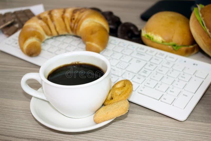 Hot chocolate and computer stock image. Image of space - 79769599