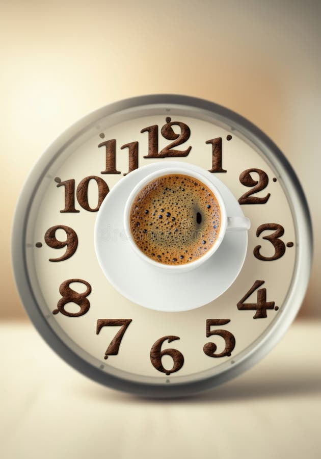 Cup of Coffee on Clock Face Symbolizing Time and Relaxation Stock Image ...