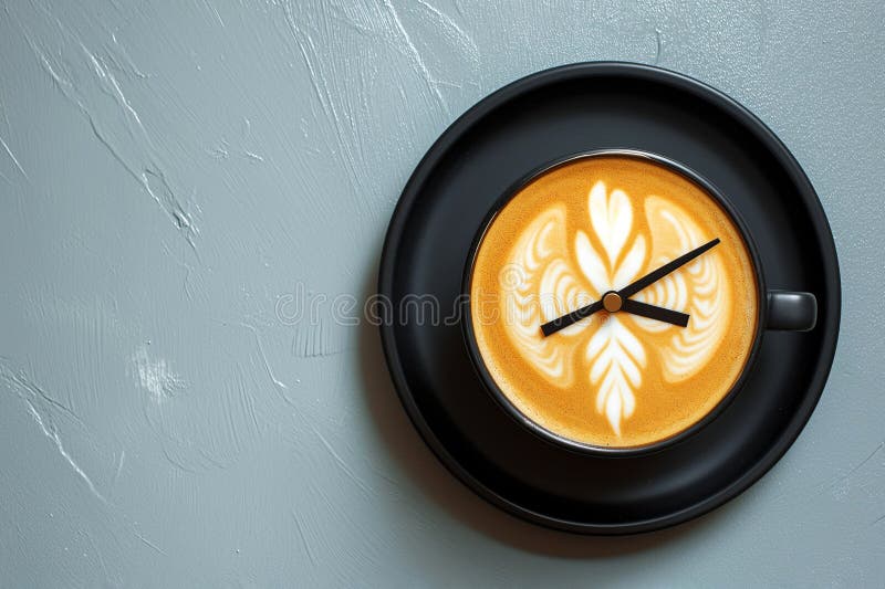 Cup of Coffee with Clock Hands on a Table with Copy Space, Top View ...