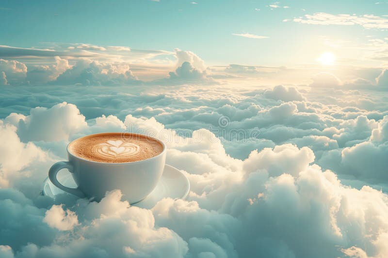 Cup of Coffee on the Clouds Background. 3D Illustration. Stock Illustration - Illustration of ...