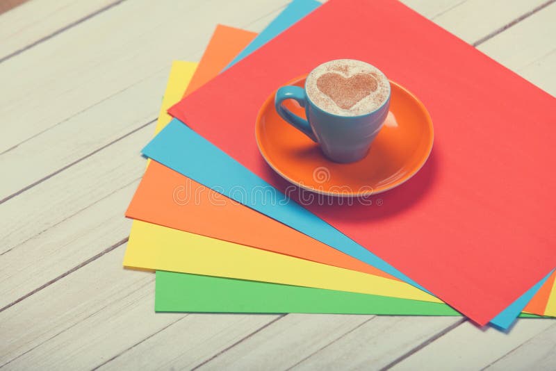 Cup of Coffee and Color Paper Stock Image - Image of overhead, paper ...