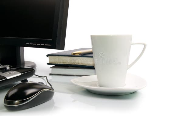 Cup of coffee and computer stock image. Image of technology - 12029561