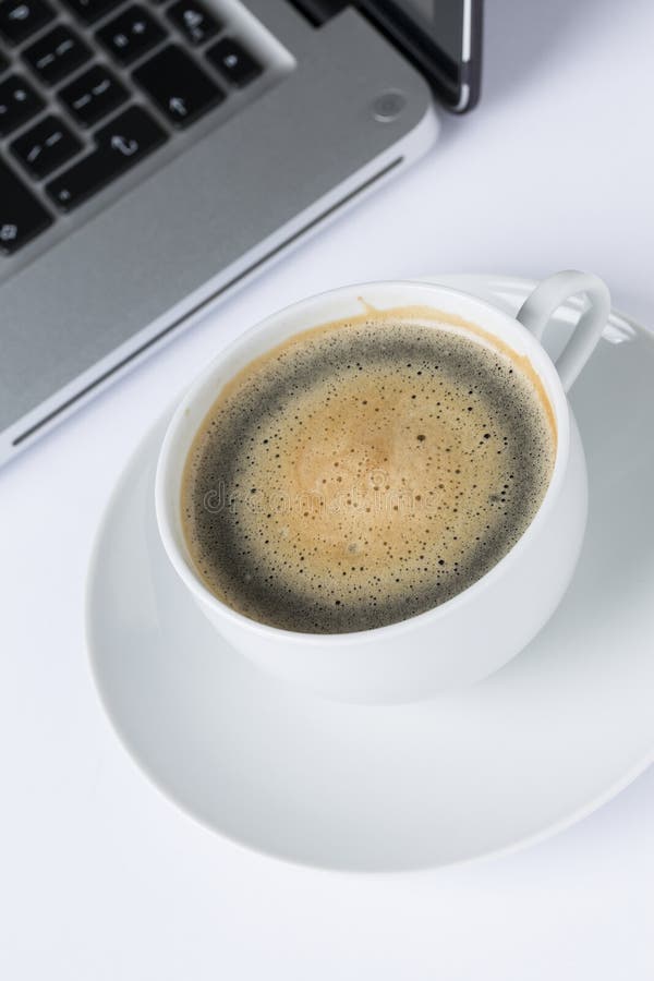 Cup of Coffee with Computer and Glasses Stock Image - Image of coffee ...
