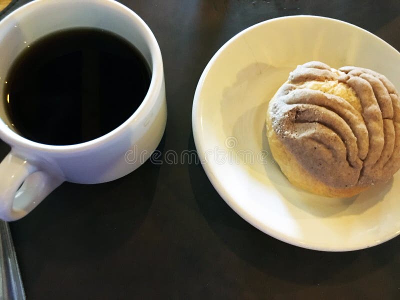Cup of Coffee and a Concha Bread Stock Image - Image of food, shape ...