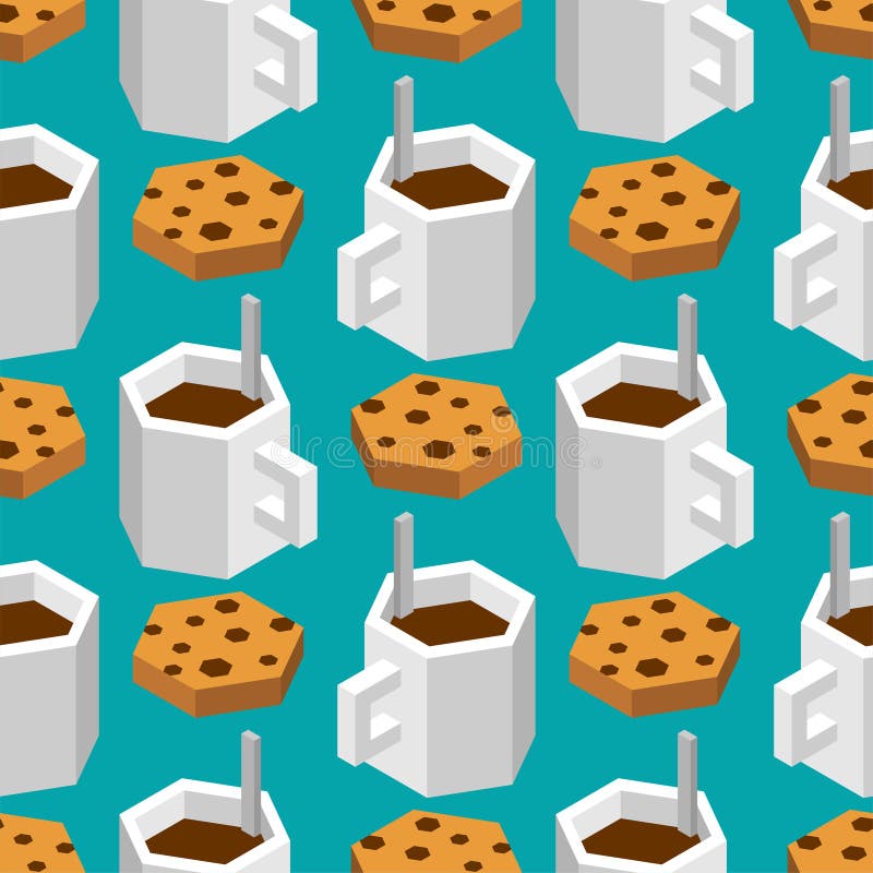 Cup of Coffee and Cookies Isometric Style Pattern Seamless Stock Vector ...