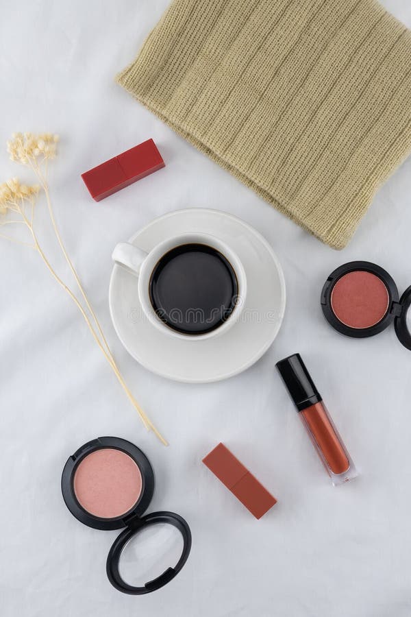 A Cup of Coffee with Cosmetics Stock Photo - Image of espresso ...
