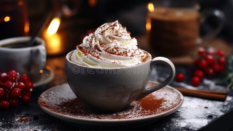 Cup Coffee with Cream and Grated Chocolate. Generative Ai Stock Illustration - Illustration of ...