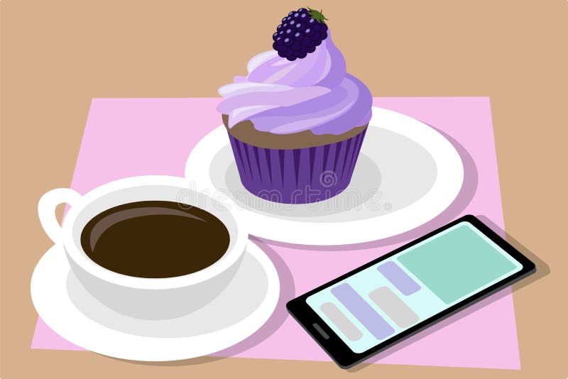 Cup of Coffee and Cupcake. Phone. Vector Stock Vector - Illustration of ...