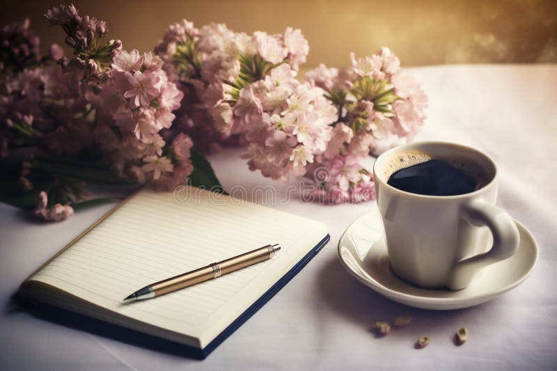 A Cup of Coffee with a Diary on the Table. Generative AI Stock ...