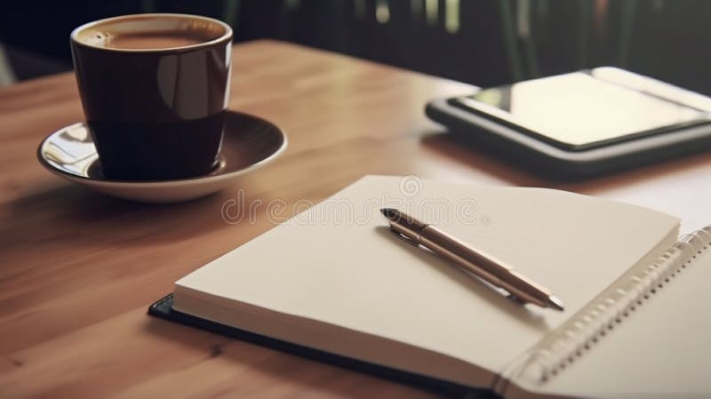 A Cup of Coffee with a Diary on the Table. Generative AI Stock ...