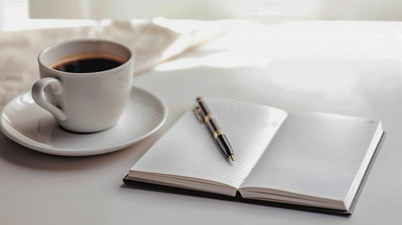 A Cup of Coffee with a Diary on the Table. Generative AI Stock ...